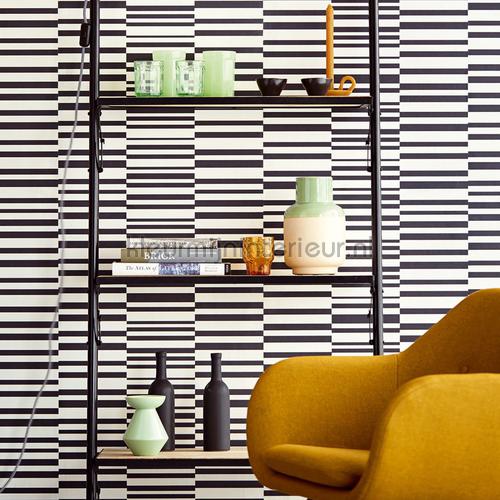 Horizontale en verticale strepen zwart wit behang