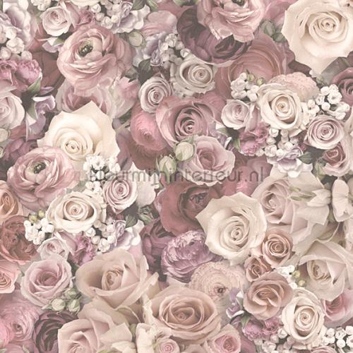 Oud Roze Bloemen Behang - Bloemen